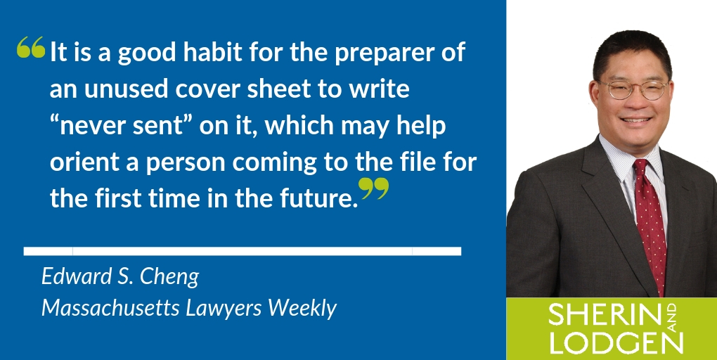 Edward S. Cheng quoted in Massachusetts Lawyers Weekly on inadvertent ...